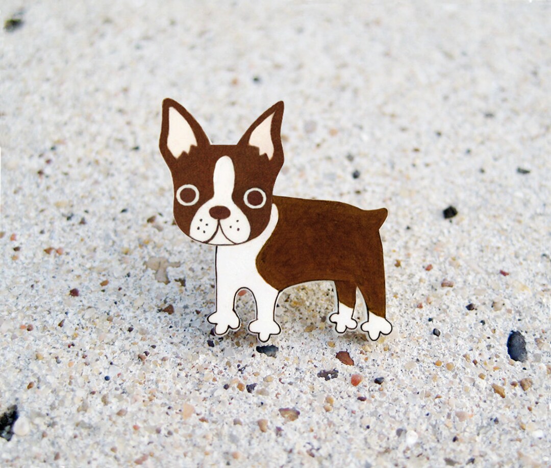Red Brown Boston Terrier Pin, Boston Terrier Brooch, Boston Terrier ...