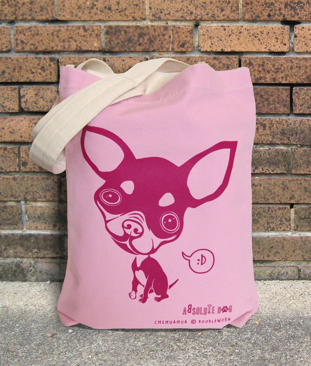 Chihuahua Pink Canvas Tote Bag, Silkscreen Dog Lover Gift, Dog Trip ...