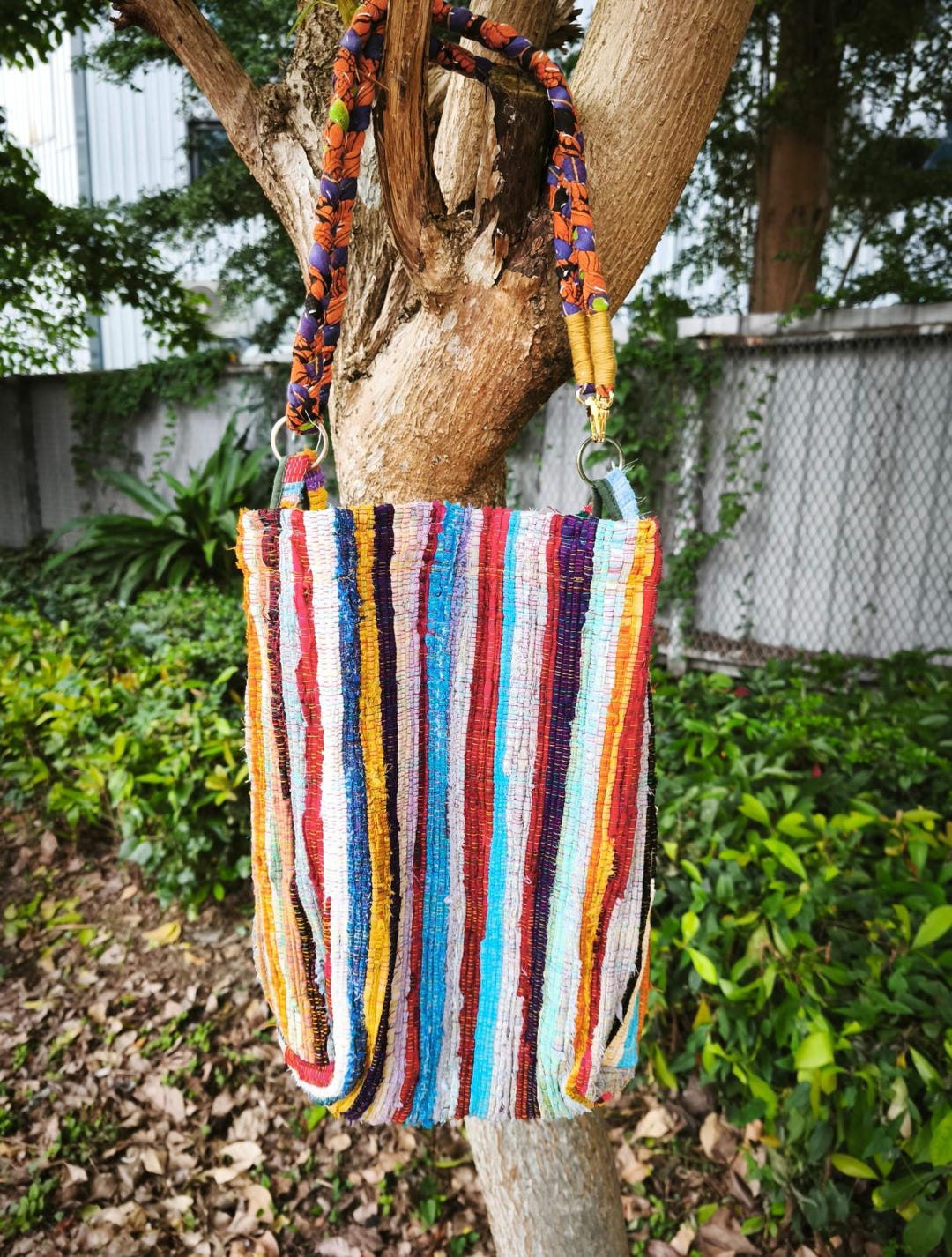 INDIAN Vintage Rainbow Multi Color Rag Weaving Bag Rag Rug Tote Bag ...
