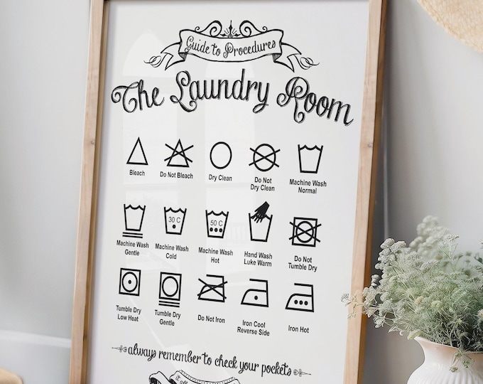 Laundry Room Decor Wall Art Laundry Guide Wash Temp Treat Iron Dry ...