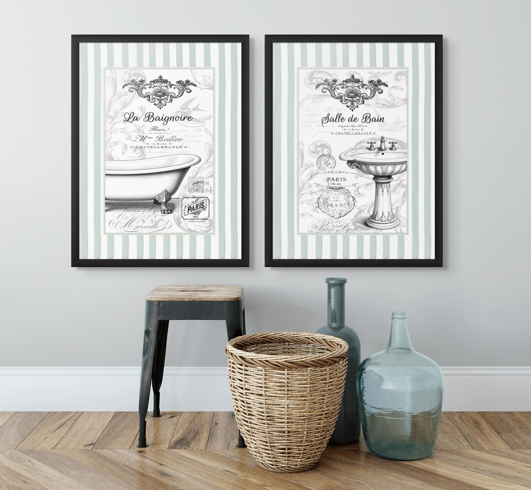 French Bathroom Wall Art Set: Vintage Parisian Decor Prints - Etsy
