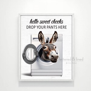 Laundry Wall Art Funny Animals Set 3 Cow Ring Bell Service Donkey Llama ...