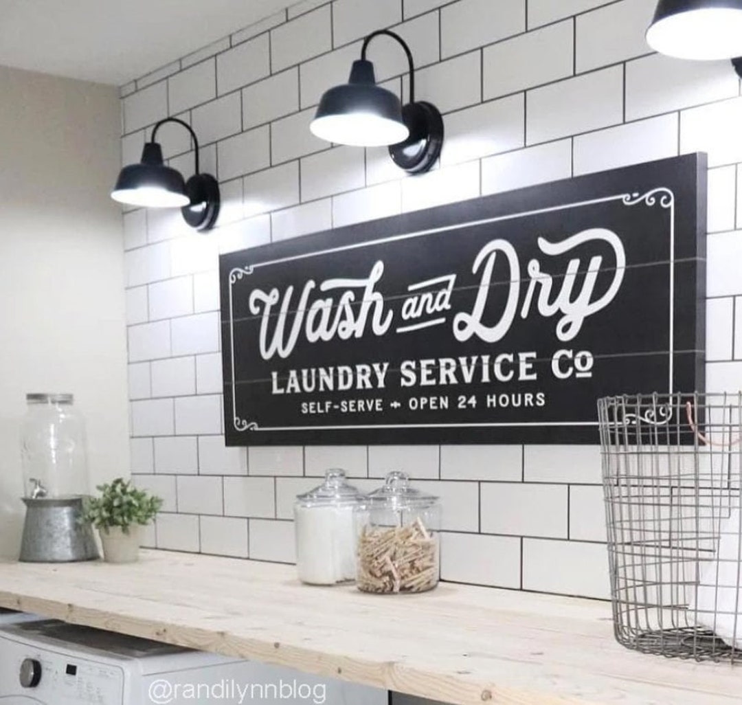 Wash and Dry Laundry Service Co Wrapped Canvas Sign Laundry Room Decor ...