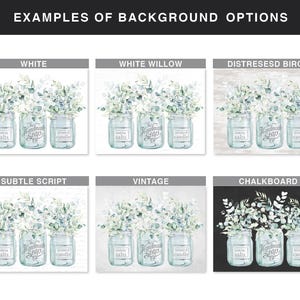 Eucalyptus Bouquet Wall Art, Blue Mason Jar Bathroom Decor (print ...