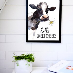 Hello Sweet Cheeks Cow Daisy Funny Bathroom Wall Art | Modern Farmhouse ...