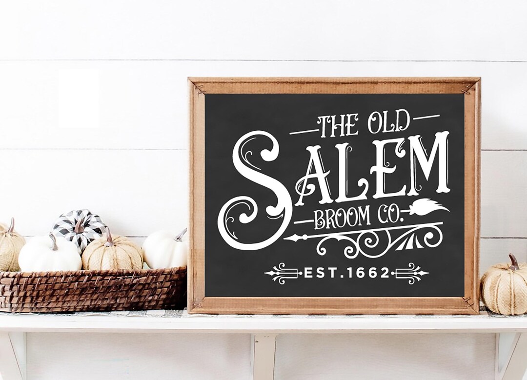Old Salem Broom Co Est 1662 Fall Autumn Wall Decor Halloween Party Sign ...