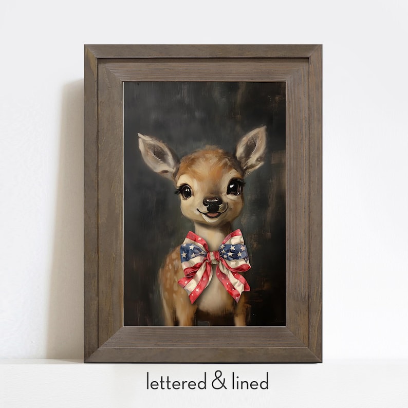 Cute Patriotic Deer Print, Fourth of July Whimsical Fawn Wall Art ...