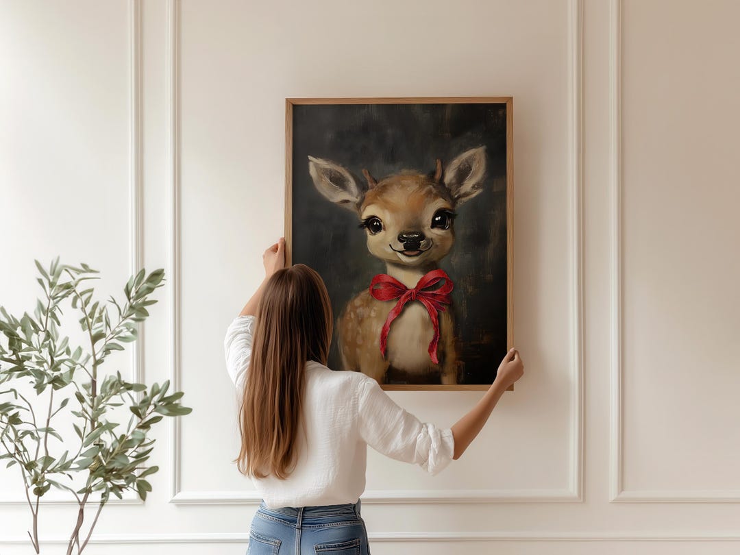 Clarice Rudolph Painting Reindeer Cute Print, Whimsical Deer Christmas ...