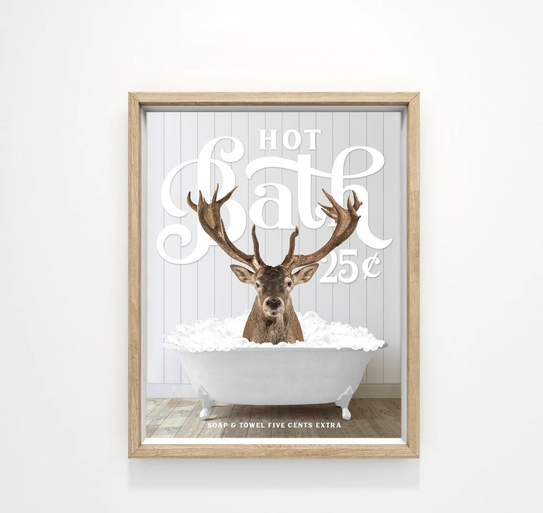 Deer Hot Bath 25 Cents Wood Floor in Tub Bathroom Wall Art Decor ...