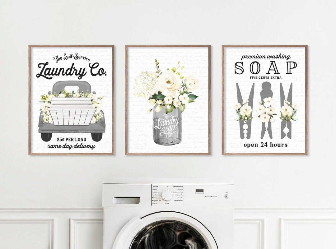 Laundry Wall Decor Art | Gray Laundry Co Delivery Set of 3 | Unique ...
