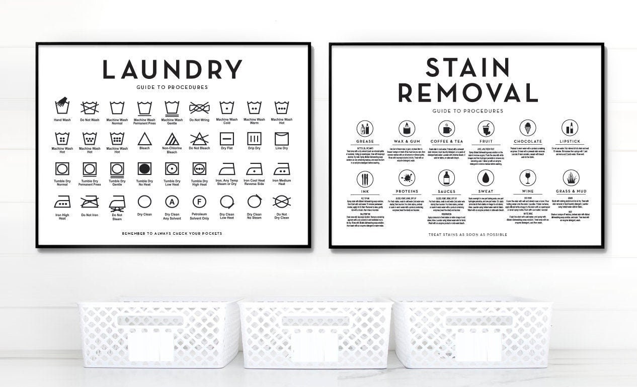 Laundry Wall Decor Art | Set of 2 Laundry Symbols Stain Removal HORIZ ...