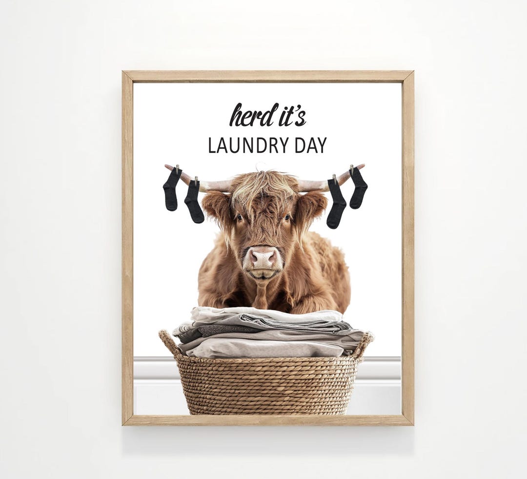 Digital Highland Cow Herd It's Laundry Day Basket Hanging Socks, Funny ...