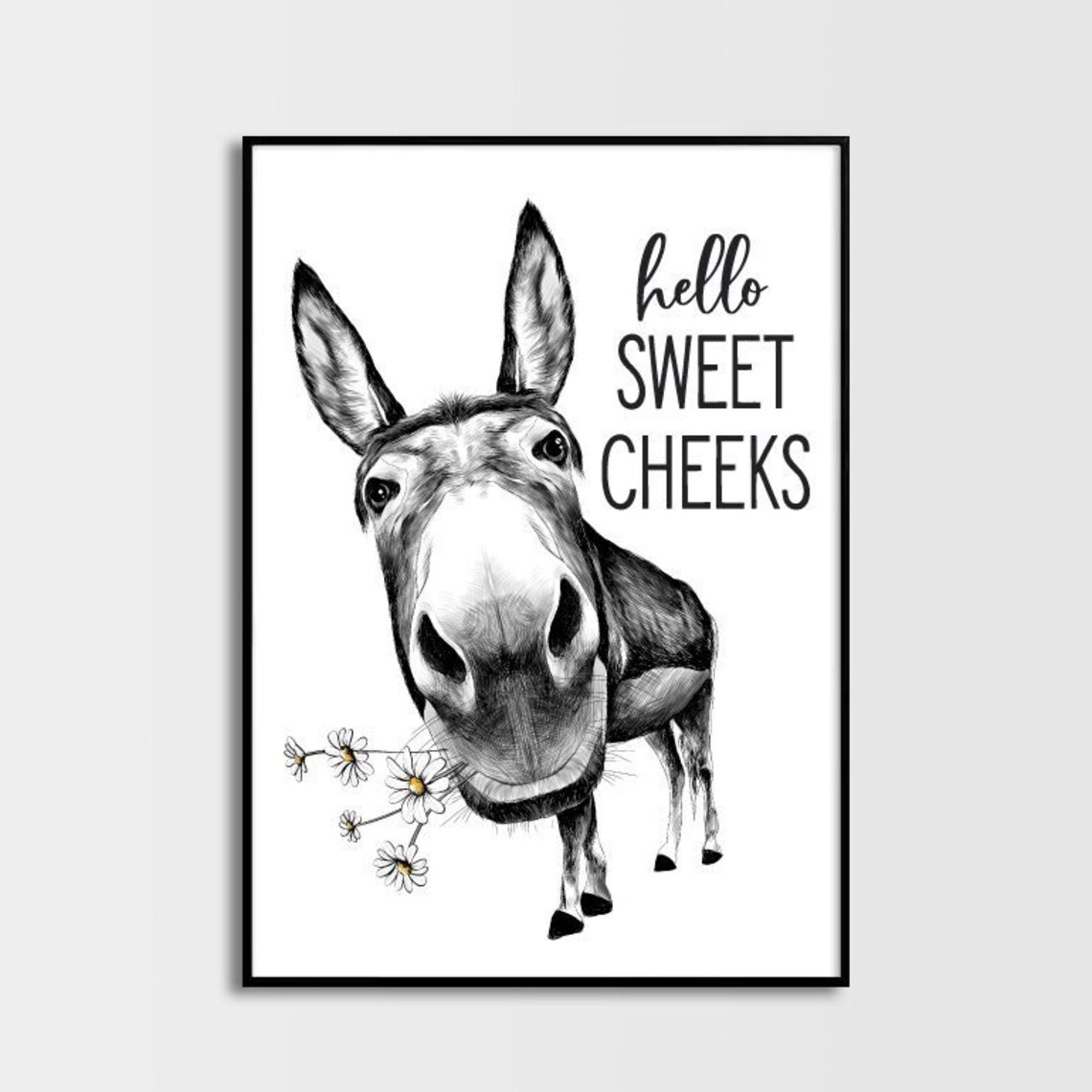 Hello Sweet Cheeks Donkey Body Daisies Bathroom Wall Art | Etsy