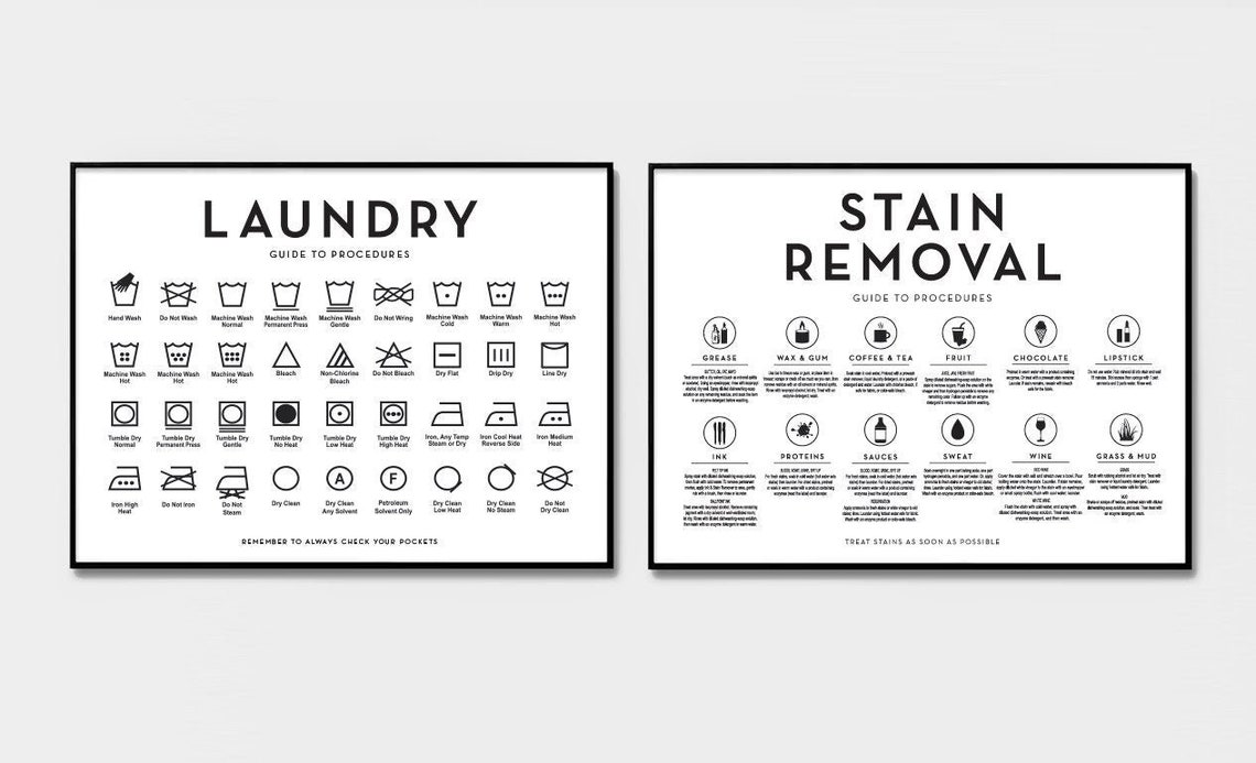Laundry Wall Decor Art | Set of 2 Laundry Symbols Stain Removal HORIZ ...
