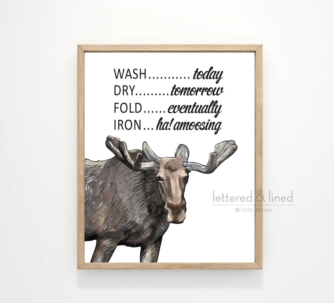 Funny Laundry Sign Rustic Wall Art Moose Laundry Schedule Basket Bin Wash Dry Fold Iron Decor ...