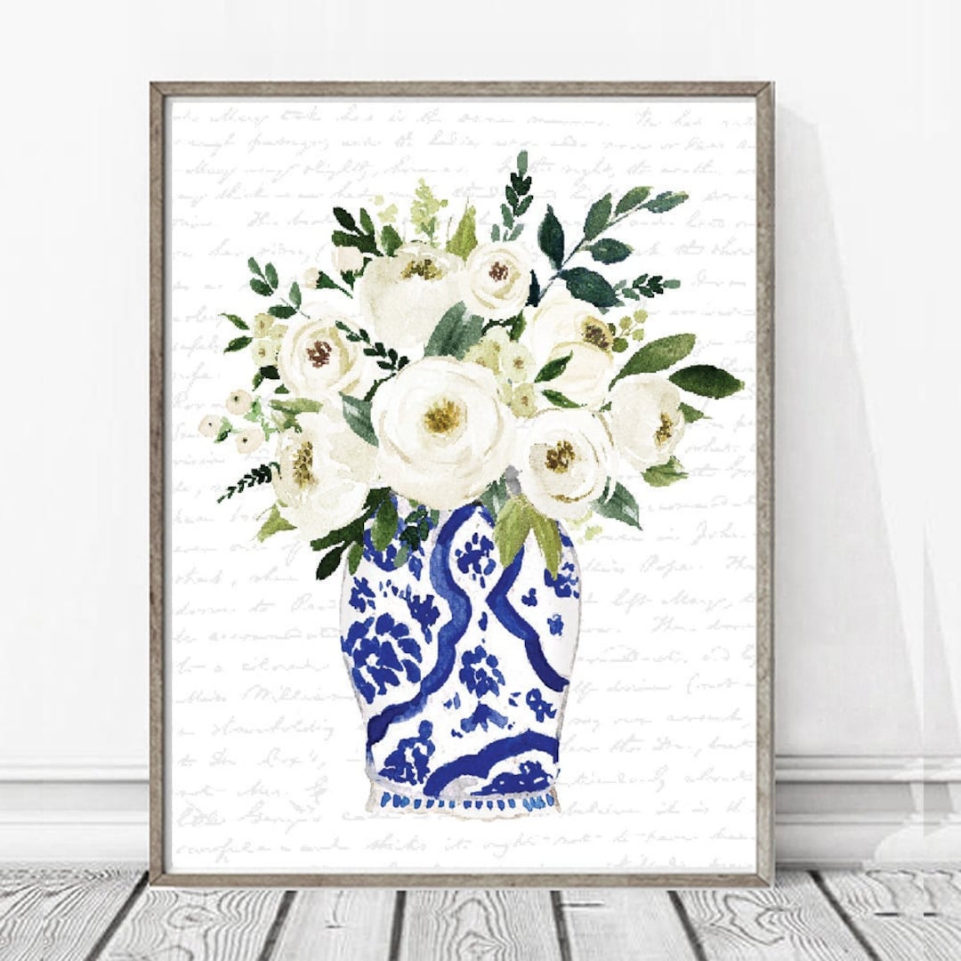 Blue and White Vase White Flowers Kitchen Wall Art Kitchen - Etsy