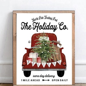 The Holiday Co North Pole Trading Post Red Farm Truck Print Custom ...
