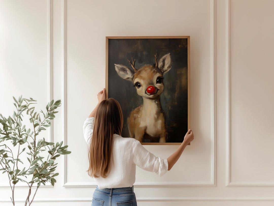Rudolph Reindeer Wall Art, Whimsical Christmas Holiday Decor: Print ...
