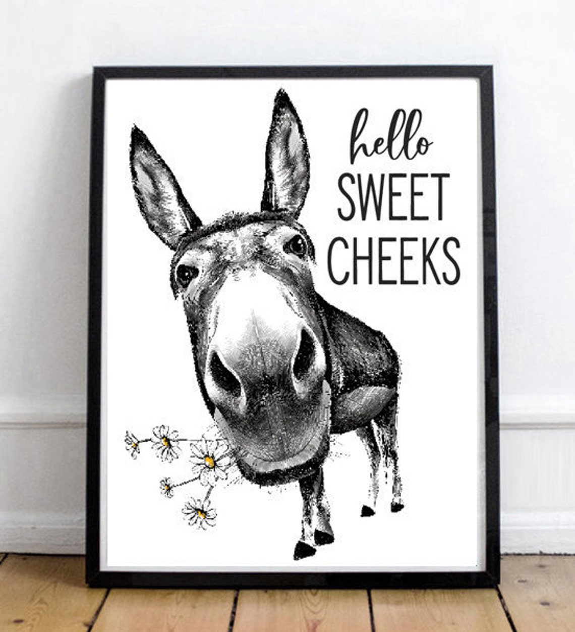 Hello Sweet Cheeks Donkey Body Daisies Bathroom Wall Art | Etsy