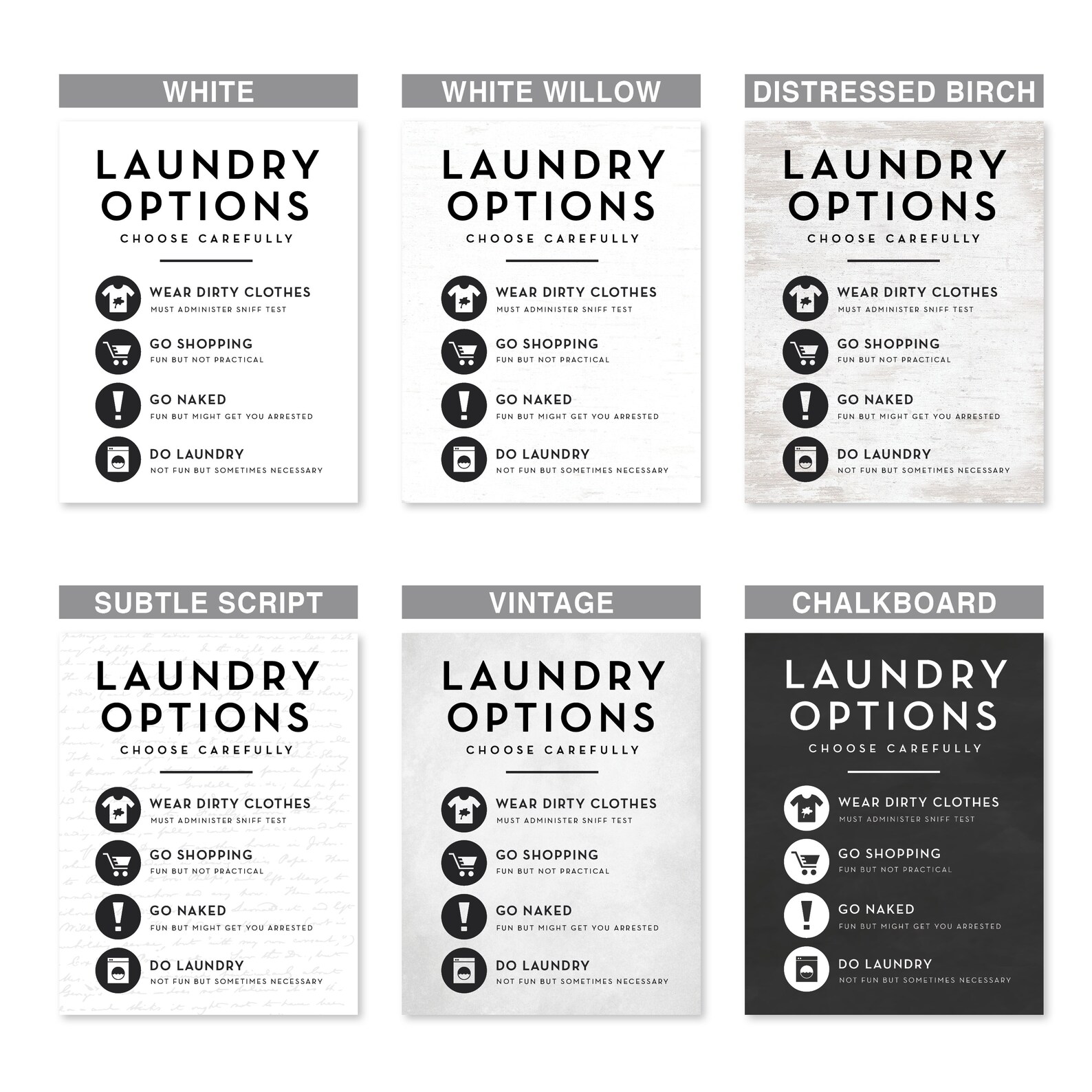 Funny Laundry Options Wall Art: Laundry Room Decor - Etsy