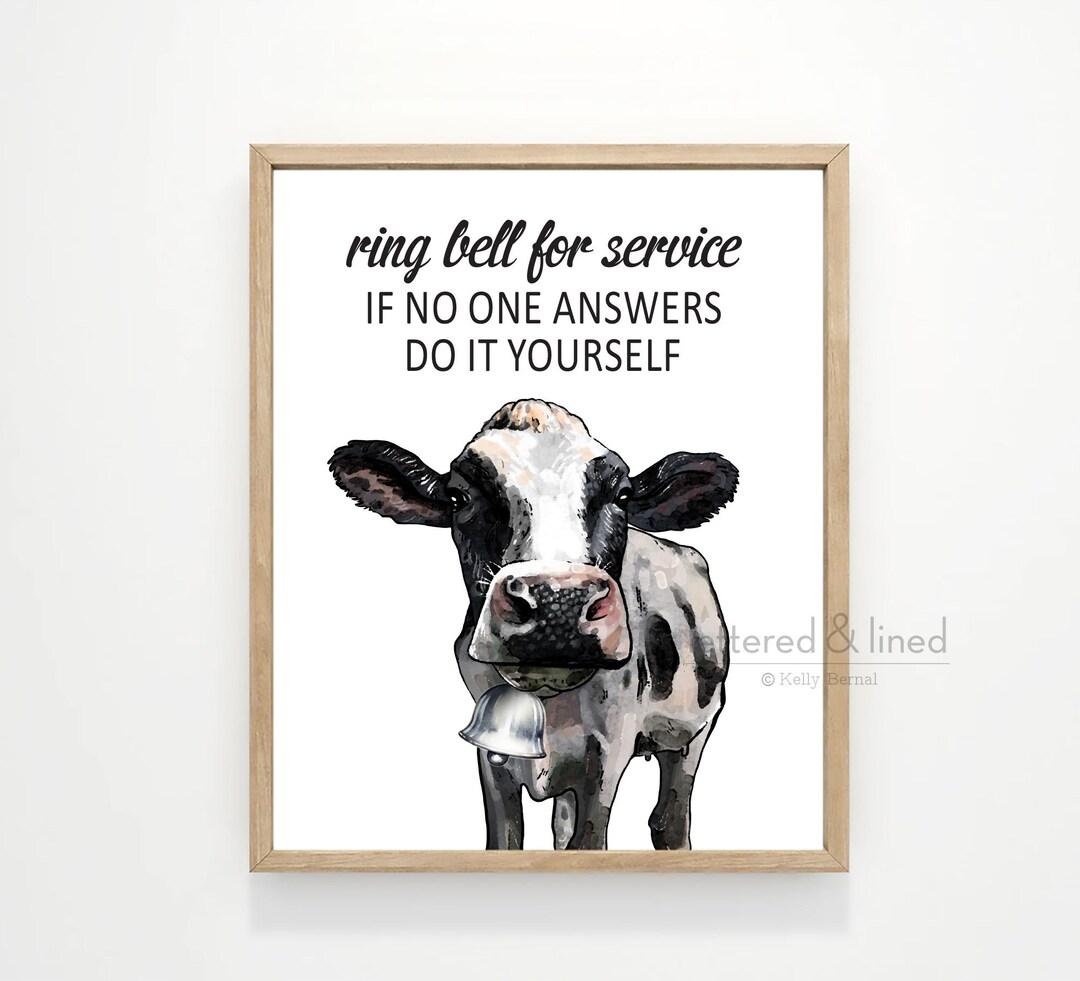 Funny Laundry Sign Ring Bell for Service Self Service Cow Artistic Wall ...