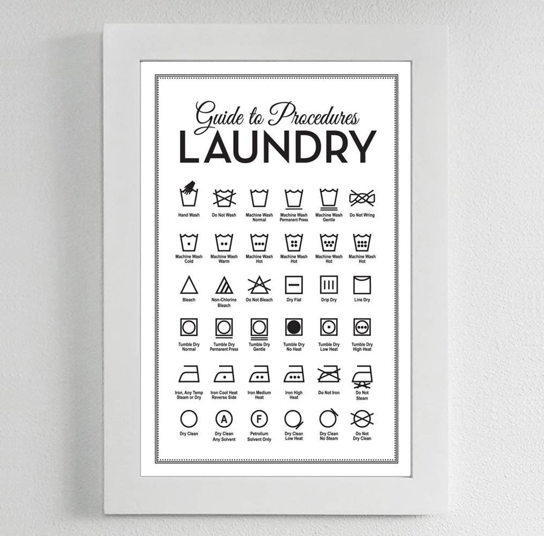 Laundry Wall Decor Art | Clothing Symbols Poster Guide Cheat Sheet ...