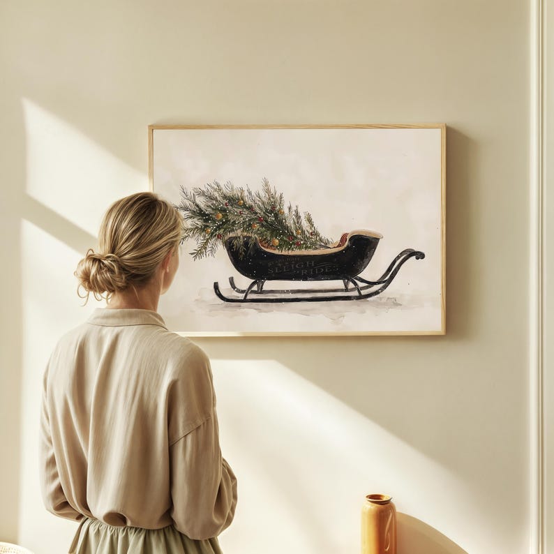 Vintage Christmas Sleigh Wall Art: Holiday Wall Decor - Etsy