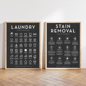 Set of 2 Laundry Symbols Guide Stain Removal Guide Wall Decor, Laundry ...