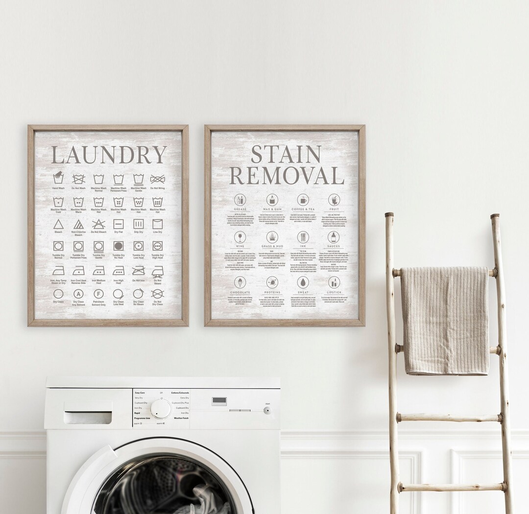 Set of 2 Laundry Symbols Stain Removal Guide Laundry Wall Decor ...