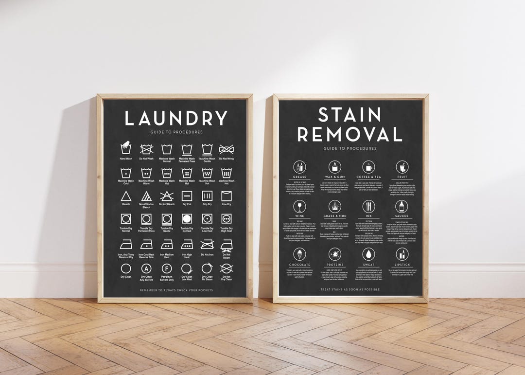 Laundry Wall Decor Art | Clothing Symbols Stain Removal Guide Set of 2 ...