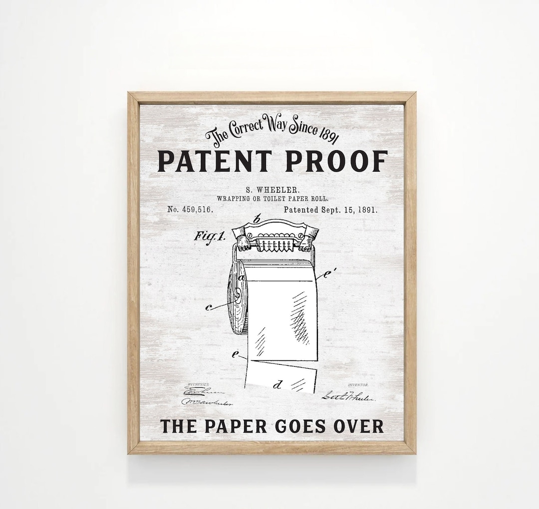 Funny Toilet Paper Patent Wall Art, Bathroom Humor: Print, Framed Print ...