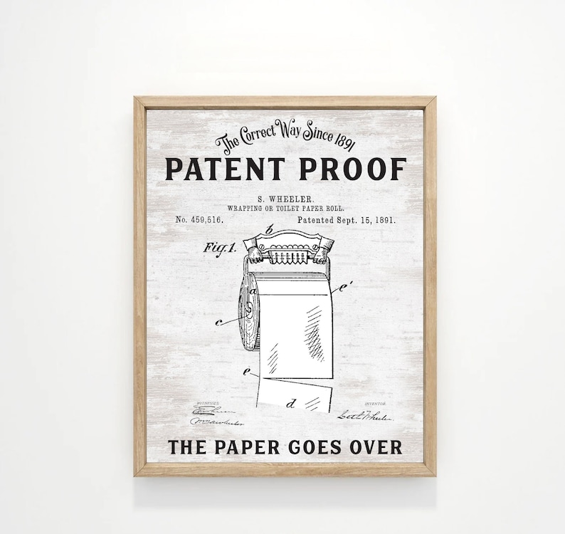 Funny Toilet Paper Patent Wall Art, Bathroom Humor: Print, Framed Print ...
