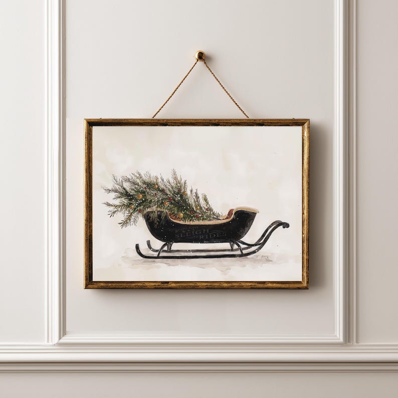 Vintage Christmas Sleigh Wall Art: Holiday Wall Decor - Etsy