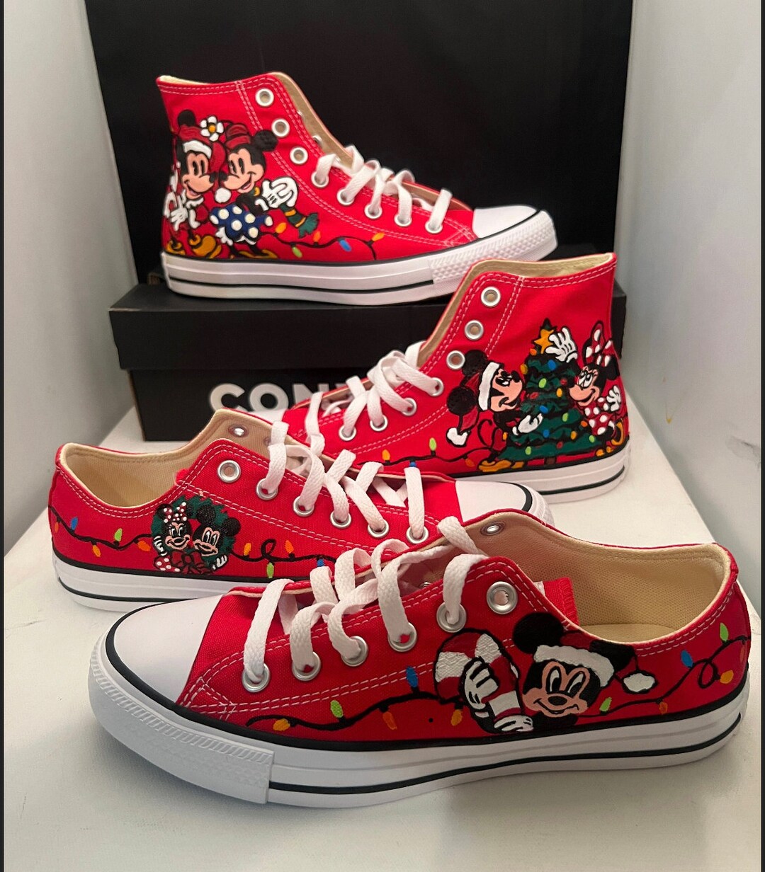 Disney Christmas Shoes Hand Painted Disney Shoes Disney Mickey - Etsy