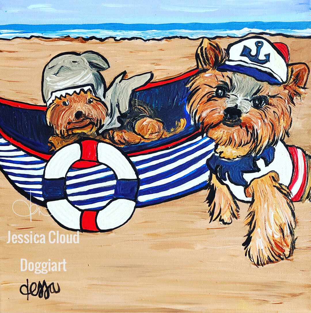 Original Jessica Cloud Doggiart Yorkie Painting Yorkie Beach Painting ...