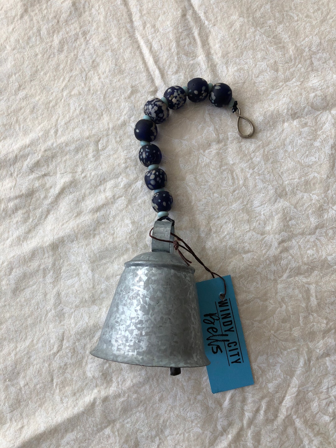 Hanging String Bell, Aluminum Bell, Silver Bell, Vintage Glass Beads ...