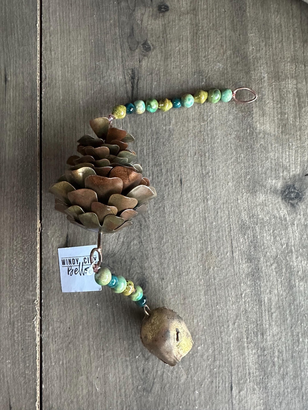 Pine Cone Bell, Artisan Bell, Metal Pine Cone Chimes, Rustic Bell ...