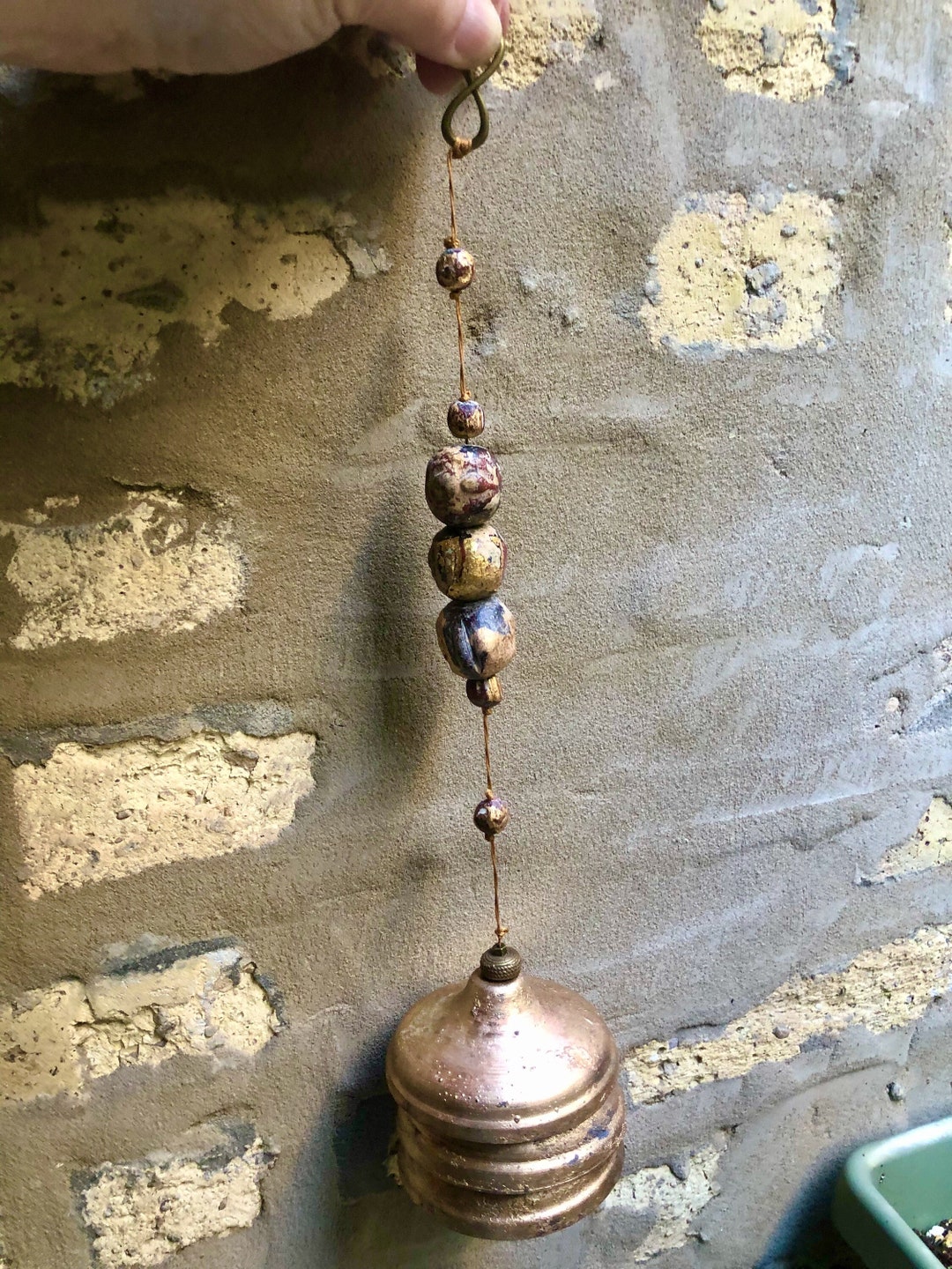 Dome Wind Chimes, Brass Chimes, Handmade Gold Leaf Clay Beads Africa ...