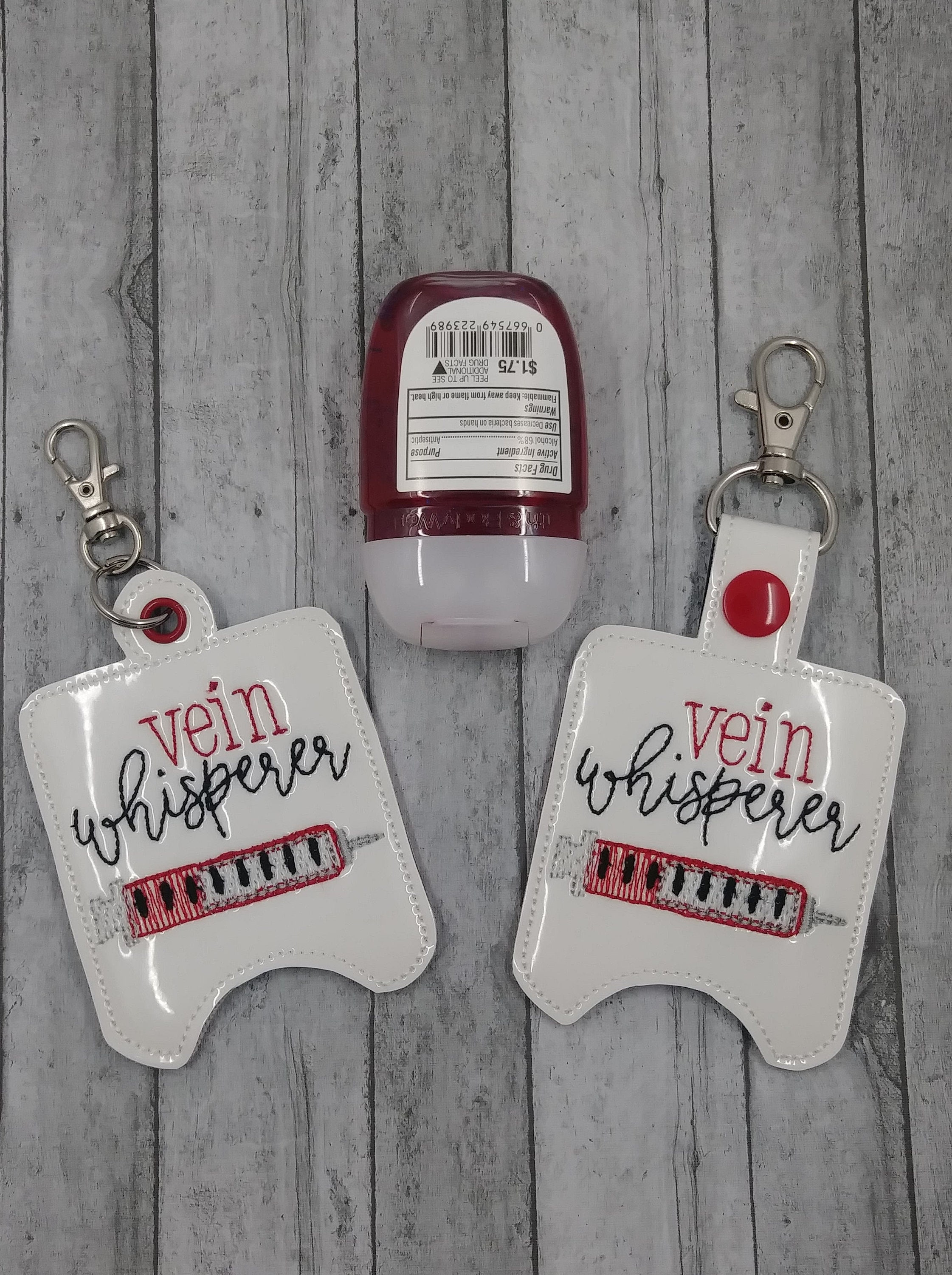 Vein Whisperer Sanitizer Holders Snap Tab & Eyelet Fob 4x4 and | Etsy