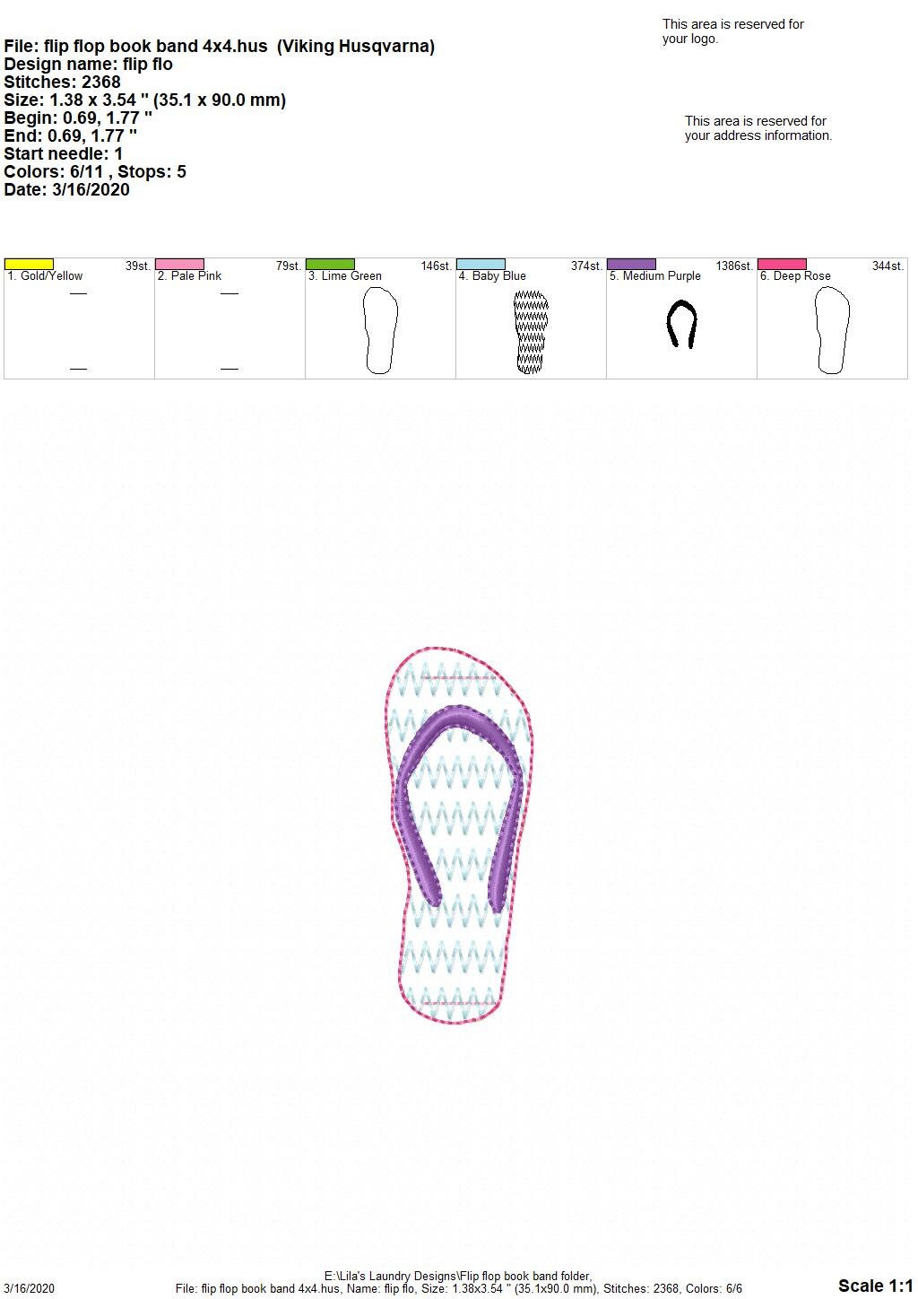 ITH Flip Flop Book Band 4x4 DIGITAL Embroidery DESIGN - Etsy