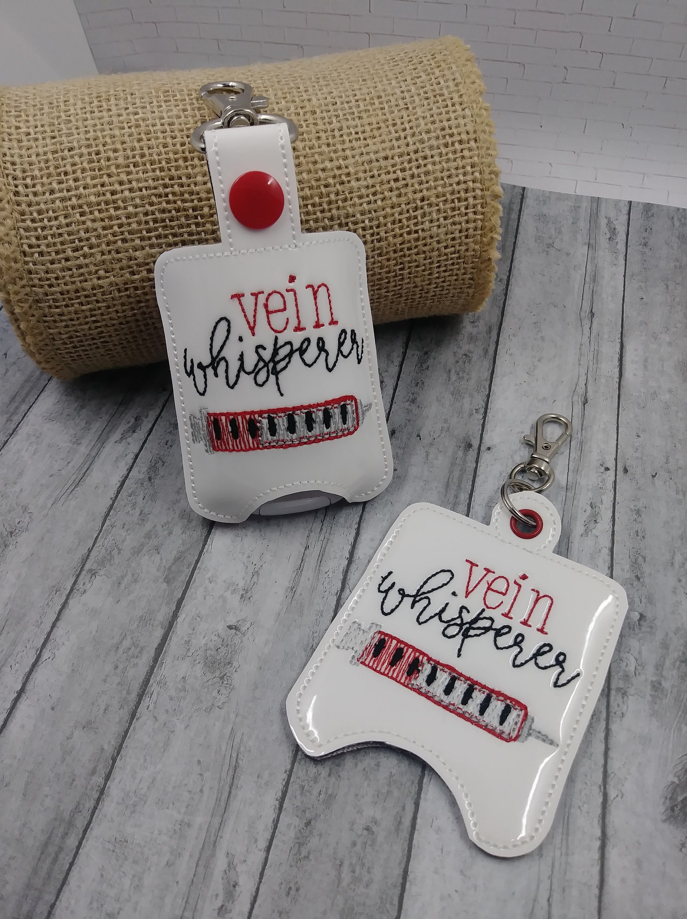 Vein Whisperer Sanitizer Holders Snap Tab & Eyelet Fob 4x4 and | Etsy