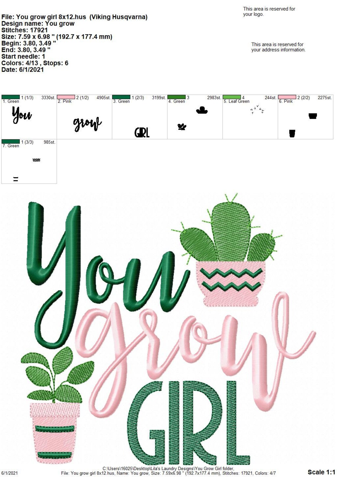 You Grow Girl 4 Sizes Included Embroidery Design DIGITAL - Etsy