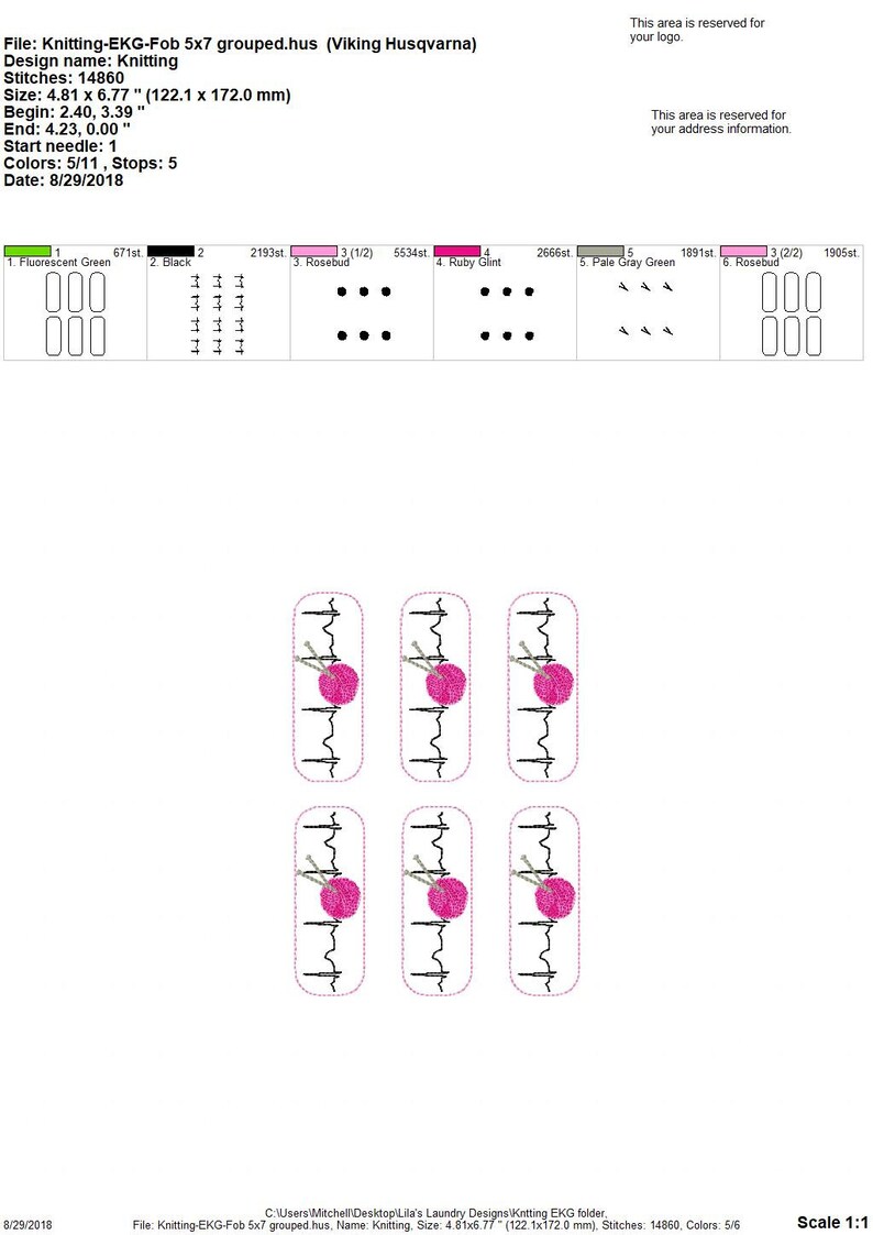 ITH Knitting Ekg Eyelet Fob 4x4 4x4 Grouped and 5x7 Included - Etsy