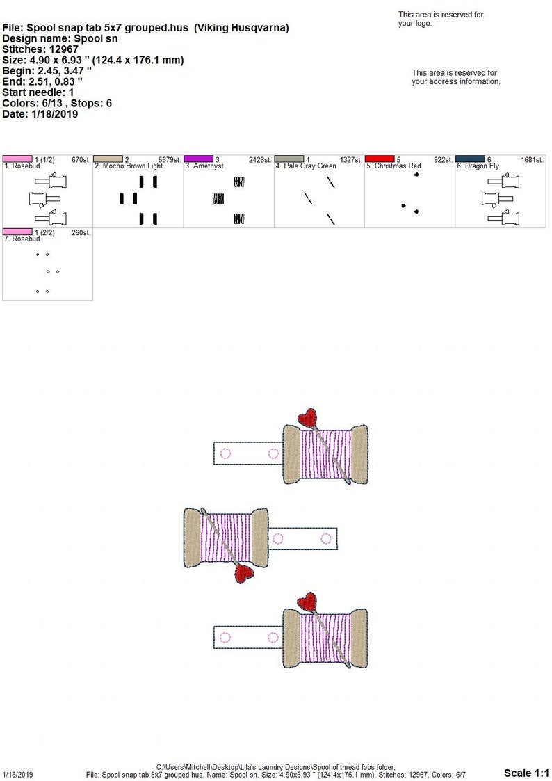 ITH Spool of Thread Snap Tab & Eyelet Fob 4x4 and 5x7 | Etsy