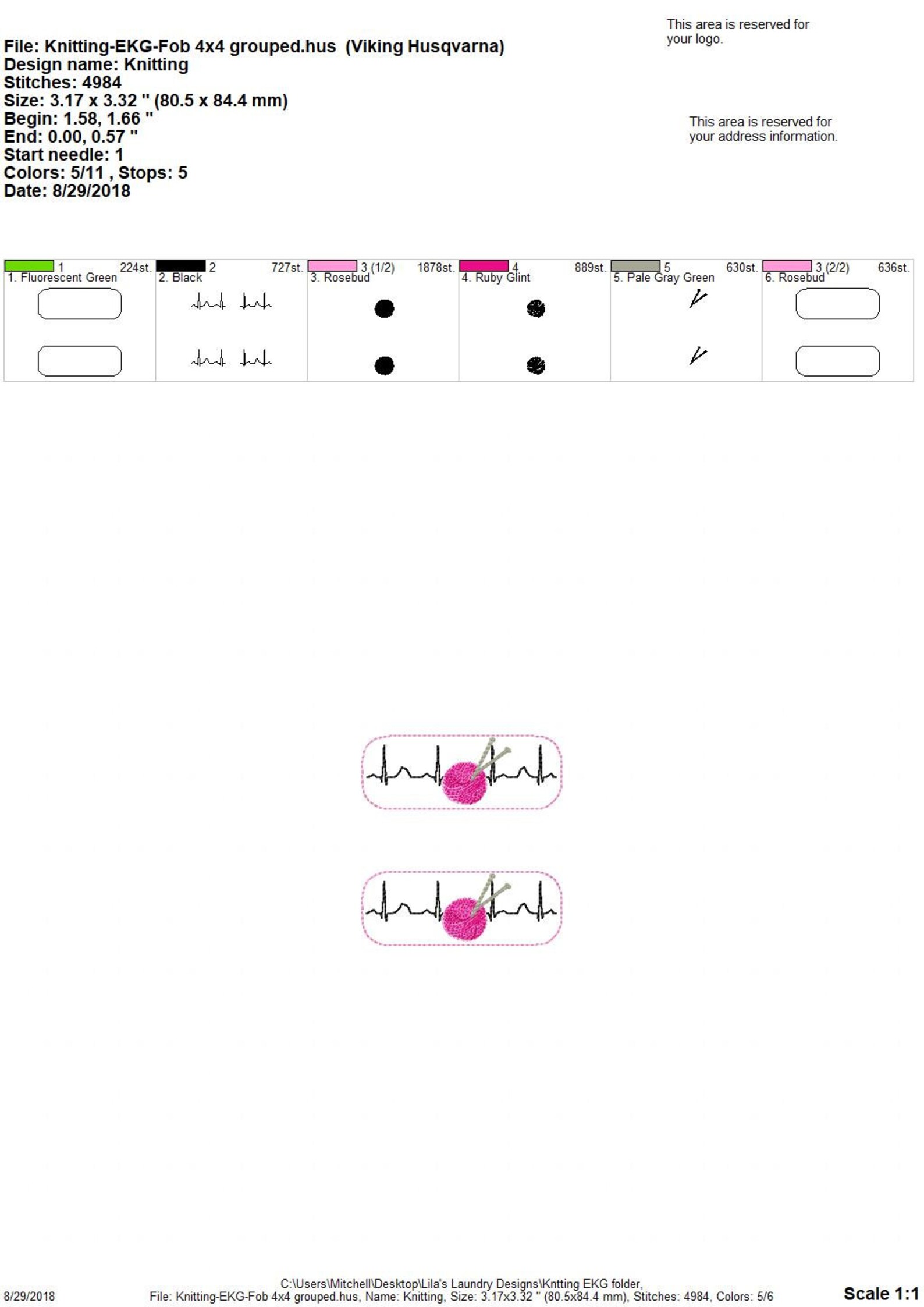 ITH Knitting Ekg Eyelet Fob 4x4 4x4 Grouped and 5x7 Included - Etsy