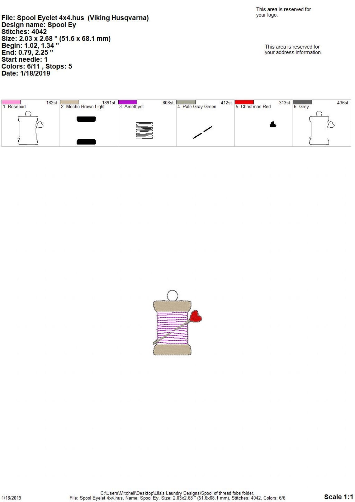 ITH Spool of Thread Snap Tab & Eyelet Fob 4x4 and 5x7 | Etsy