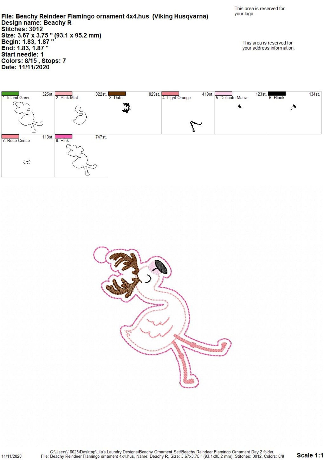 Beachy Reindeer Flamingo Ornament Embroidery Design | Etsy