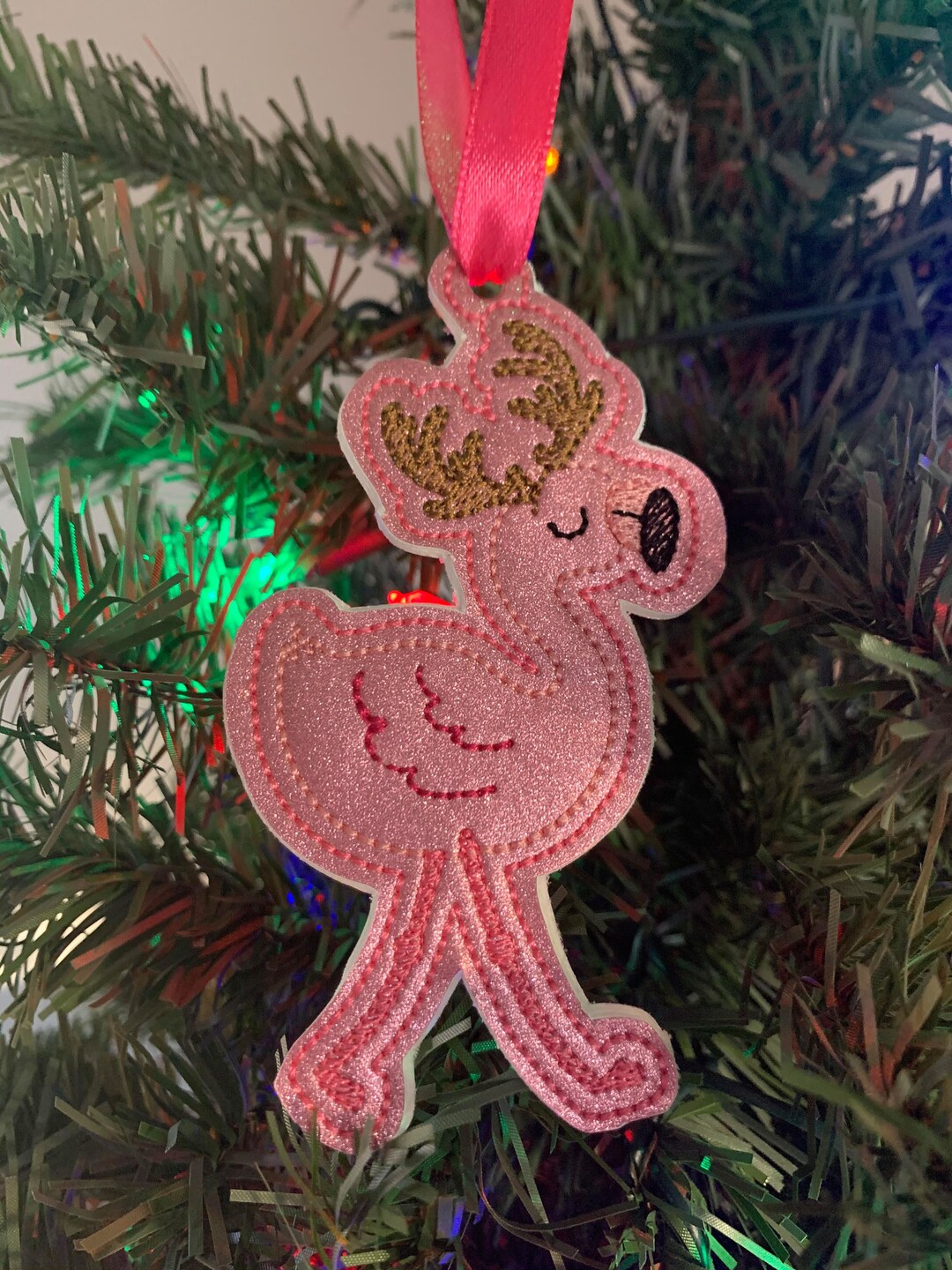 Beachy Reindeer Flamingo Ornament - Embroidery Design - DIGITAL ...