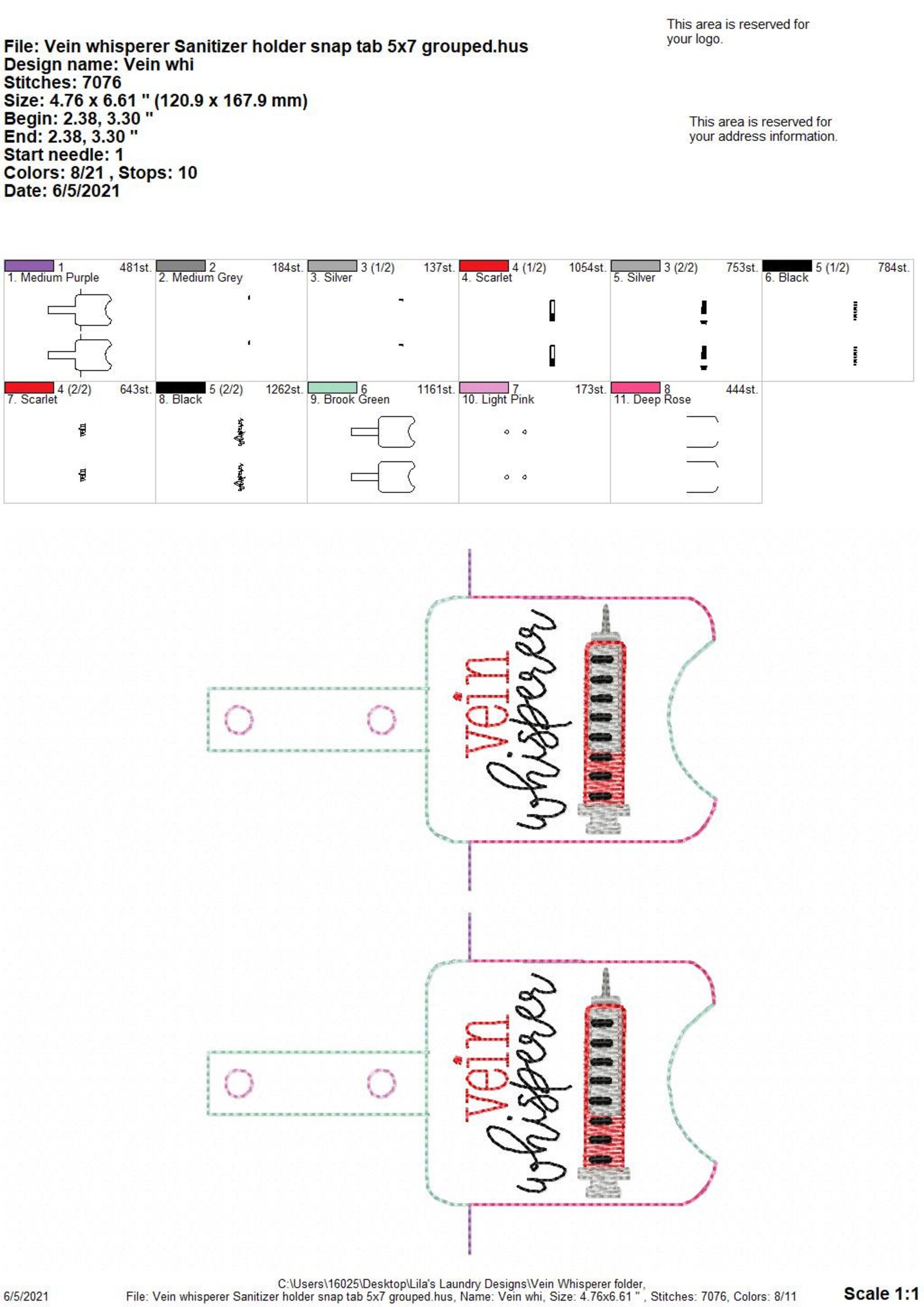 Vein Whisperer Sanitizer Holders Snap Tab & Eyelet Fob 4x4 and | Etsy