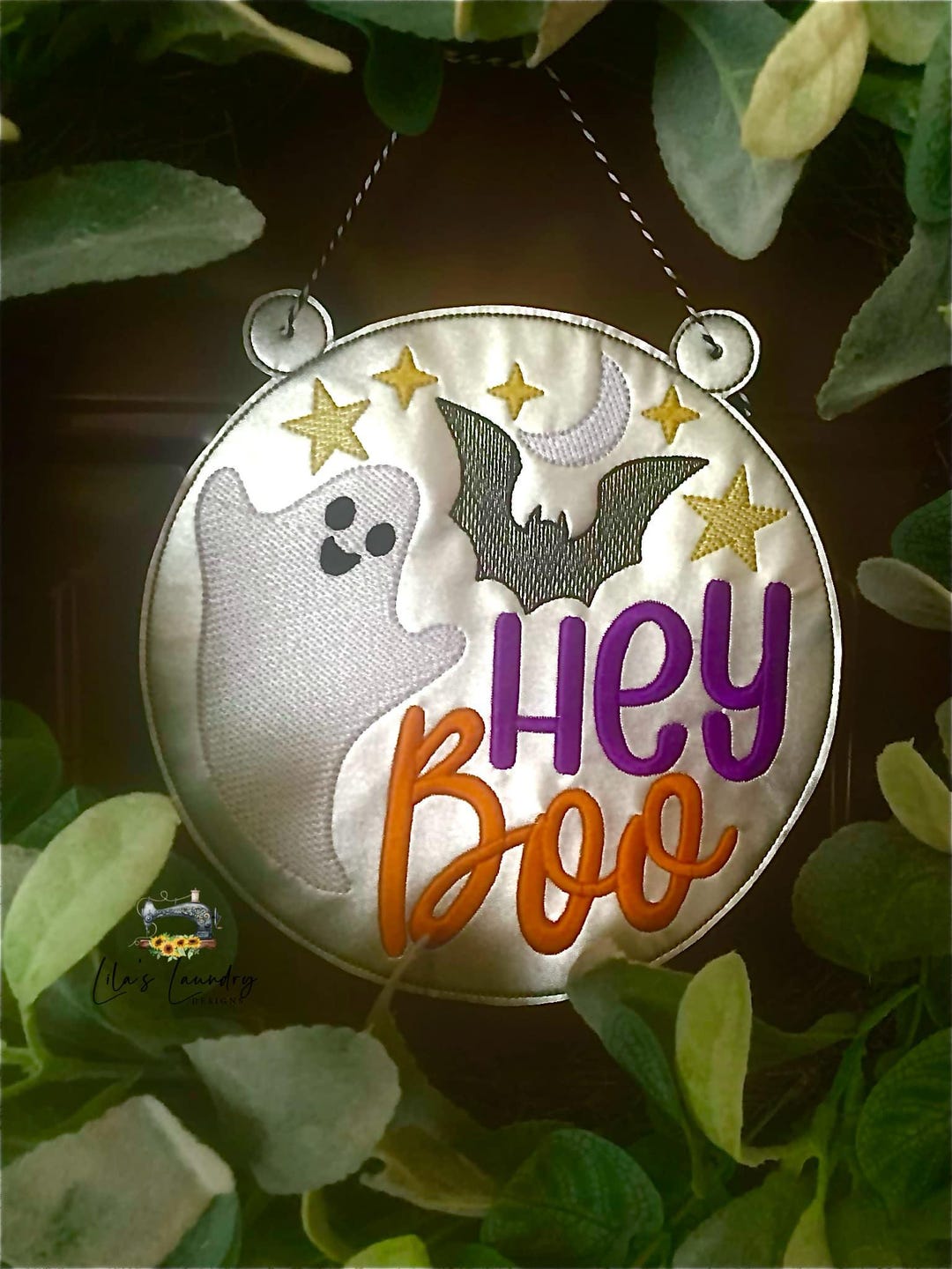 Hey Boo Ghost Door Sign - 3 Sizes Included - Embroidery Design ...